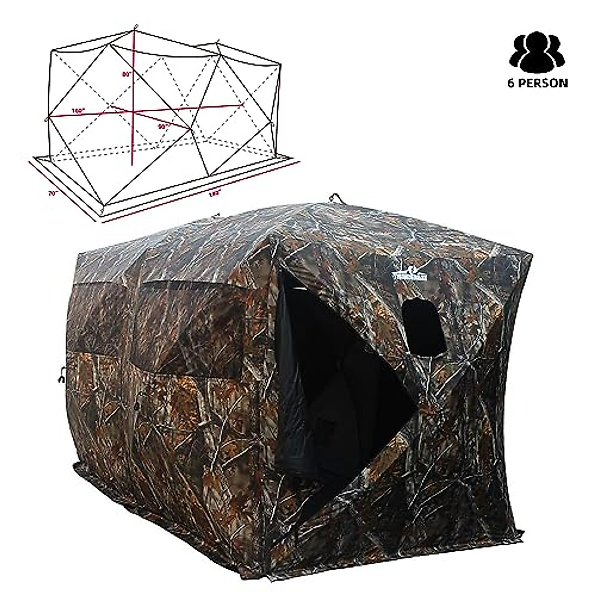 THUNDERBAY Bunkhouse Pop Up Portable 6 Person Side-by-Side Hunting Blind, Footprint: 140"x70" with 80" Height