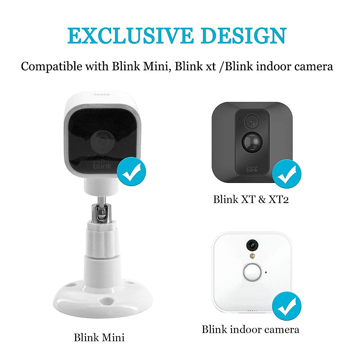 Blink Mini Camera Wall Mount, ALLICAVER 360 Degree Swivel Ceiling Mount for Both Blink Camera, Blink Mini, Blink XT2 and Blink Indoor Camera Mount Bracket (3 Pack, White)