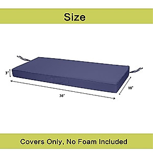 Faible Poisson Outdoor Cushion Covers, 36 x 18 Inch Water Resistant Bench Cushion Cover with Handle and Anti-Slip Straps Replacement Cushions Covers for Patio Backyard Furniture, Dark Blue