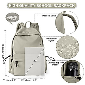 PAUBACK Green School Backpack for Girls Water Resistant High School Book Bag Simple Backpack for Teens Boys Girls, Lightweight Simple Middle School Back Pack Daypack