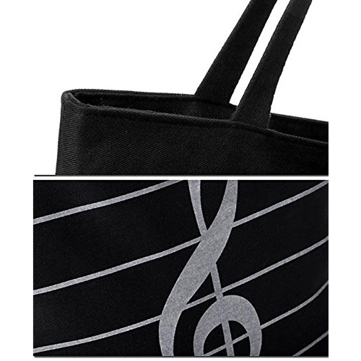Women Girl Single Shoulder Portable Musical Symbol Canvas Bag (Black)