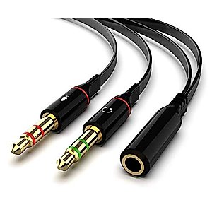 klangdorf Headphone mic Audio Y Splitter - AUX Adapter 3.5mm Female to 2 Male. Earphones to PC, Computer, Laptop. Single Jack to Mic and Audio Voice Sound