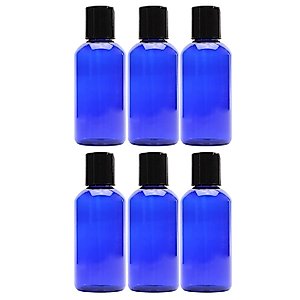 4oz Empty Cobalt Blue Plastic Squeeze Bottles with Disc Top Flip Cap (6 pack); BPA-Free Containers For Shampoo, Lotions, Liquid Body Soap, Creams
