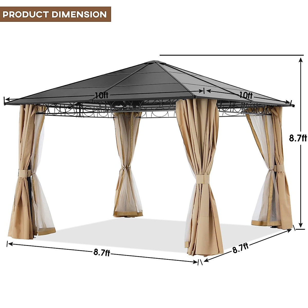 10x10 Hardtop Patio Gazebo with Curtains and Netting by ABCCANOPY