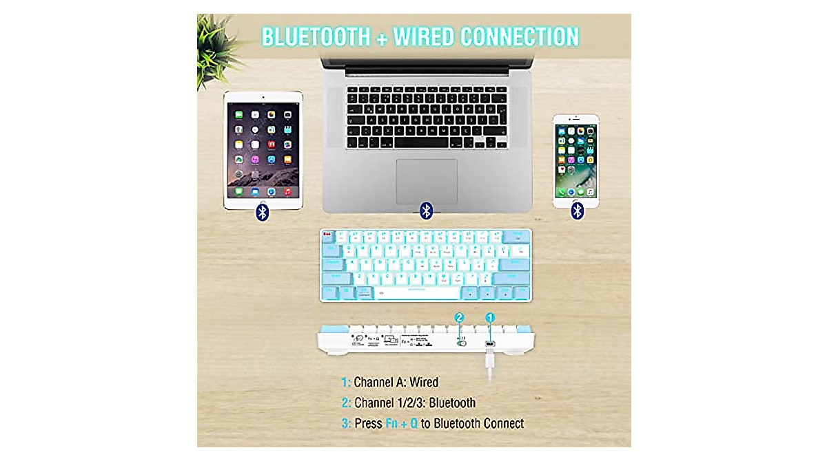 EDJO Bluetooth Mechanical Keyboard 60%, Wireless/Wired Red Switches ...