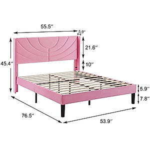 VECELO Full Size Upholstered Platform Bed Frame with Fabric Headboard,Wooden Slats Support/No Box Spring Needed/Mattress Foundation/Easy Assembly,Pink