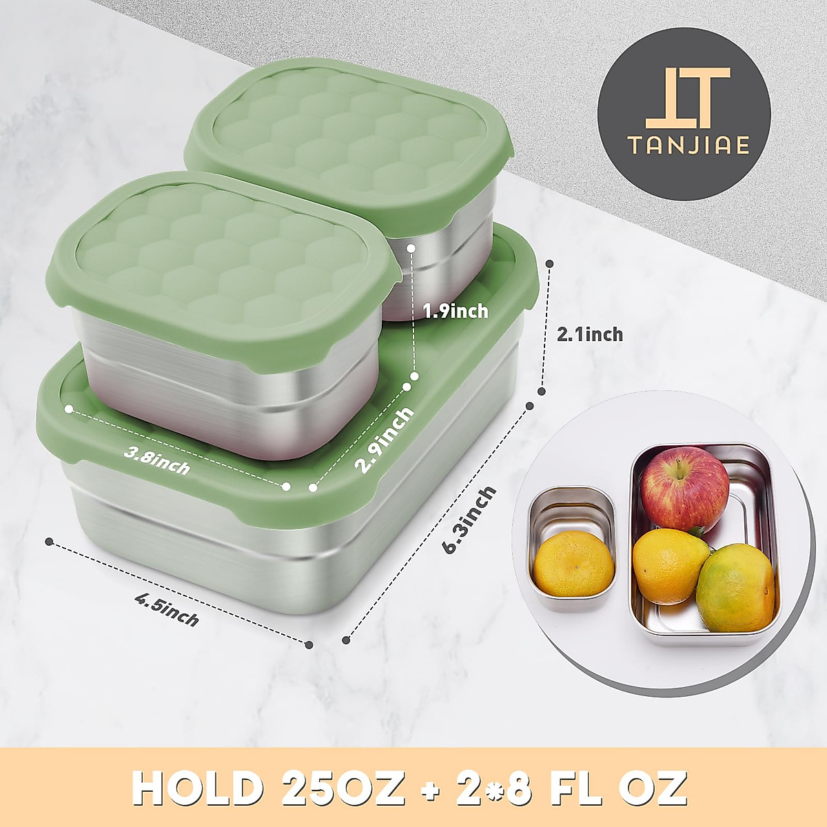 Tanjiae Stainless Steel Snack Containers for Kids | Easy Open Leak Proof Small Food Containers with Silicone Lids - Perfect Metal Toddler Lunch Box for Daycare and School (8oz)