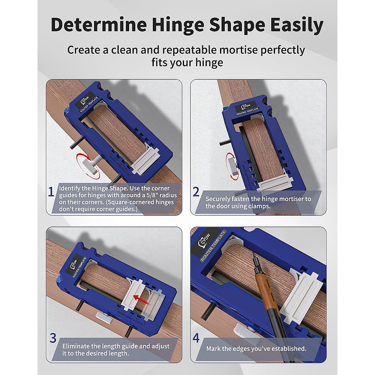 Door Hinge Jig, Door Hinge Router Template,Door Hinge Mortiser, Hinge Installation Kit Fits 3” to 5” Length and 1/4” or 5/8” Thickness Door Hinge, Blue