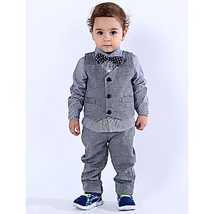 Abolai Baby Boys' 4 Piece Vest Set with Shirt,Vest and Pant Grey 90