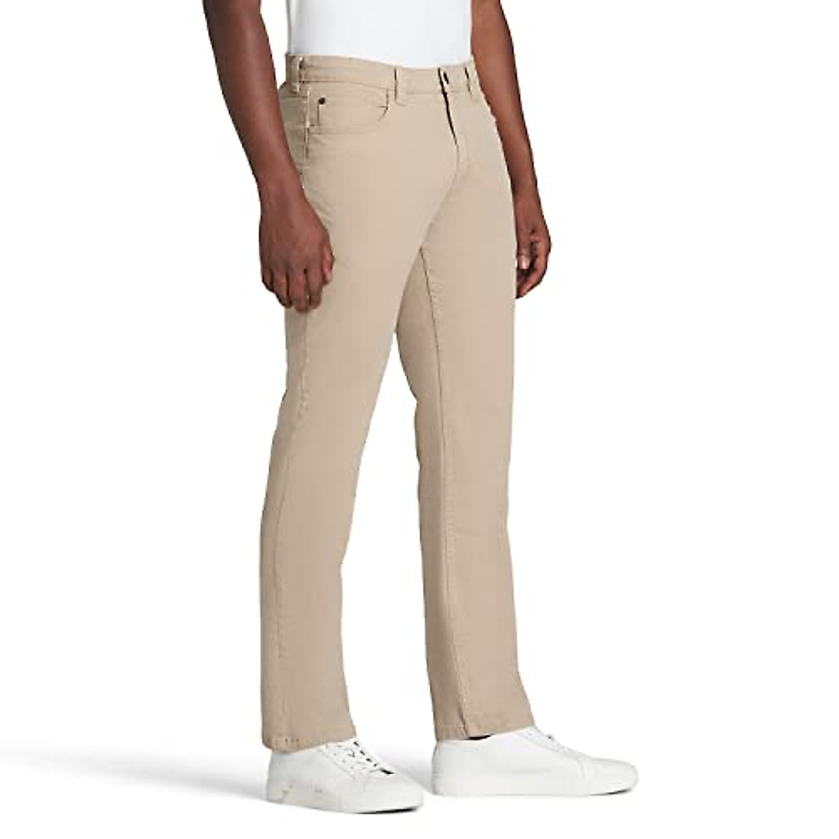 IZOD Men's Saltwater Stretch Flat-Front Chino Pants, Pale Khaki Slim, 33W x 29L