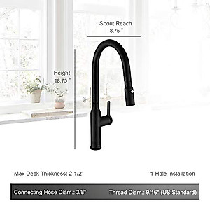 AguaStella AS81MB Matte Black Kitchen Sink Faucet with Pull Down Sprayer Single Handle High Arc