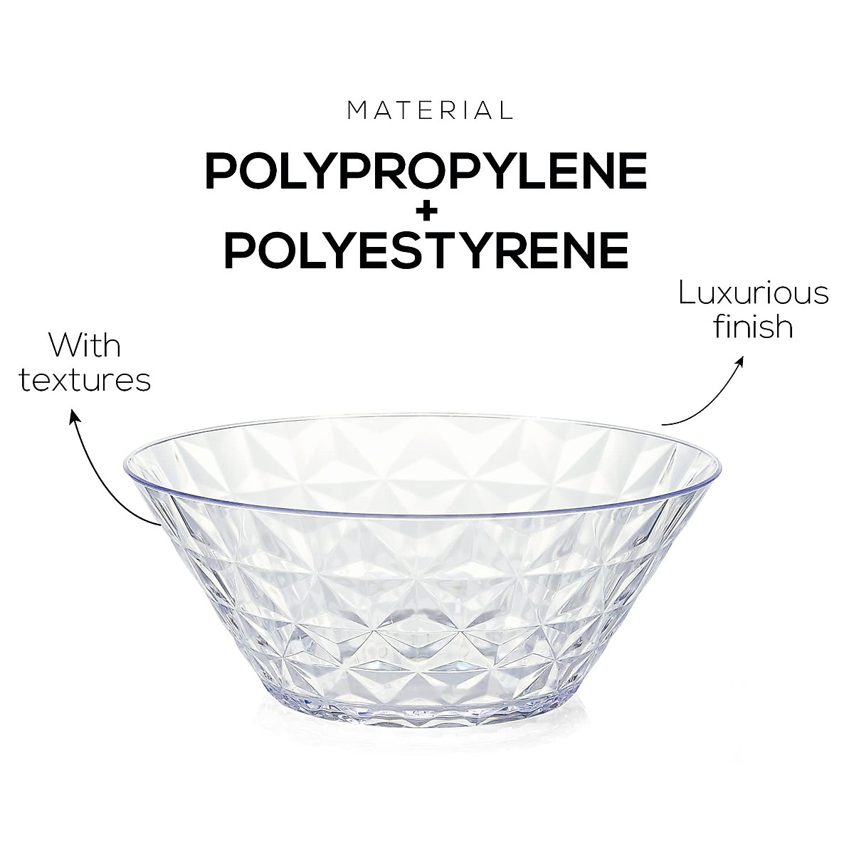 Plasvale Durable Plastic Serving Bowls 105.8oz/3L - Dishwasher Safe - Set of 6 Big Bowls for Salad, Popcorn, Pasta, Serving Side Dishes, Dinner Parties and more – BPA Free (Clear)