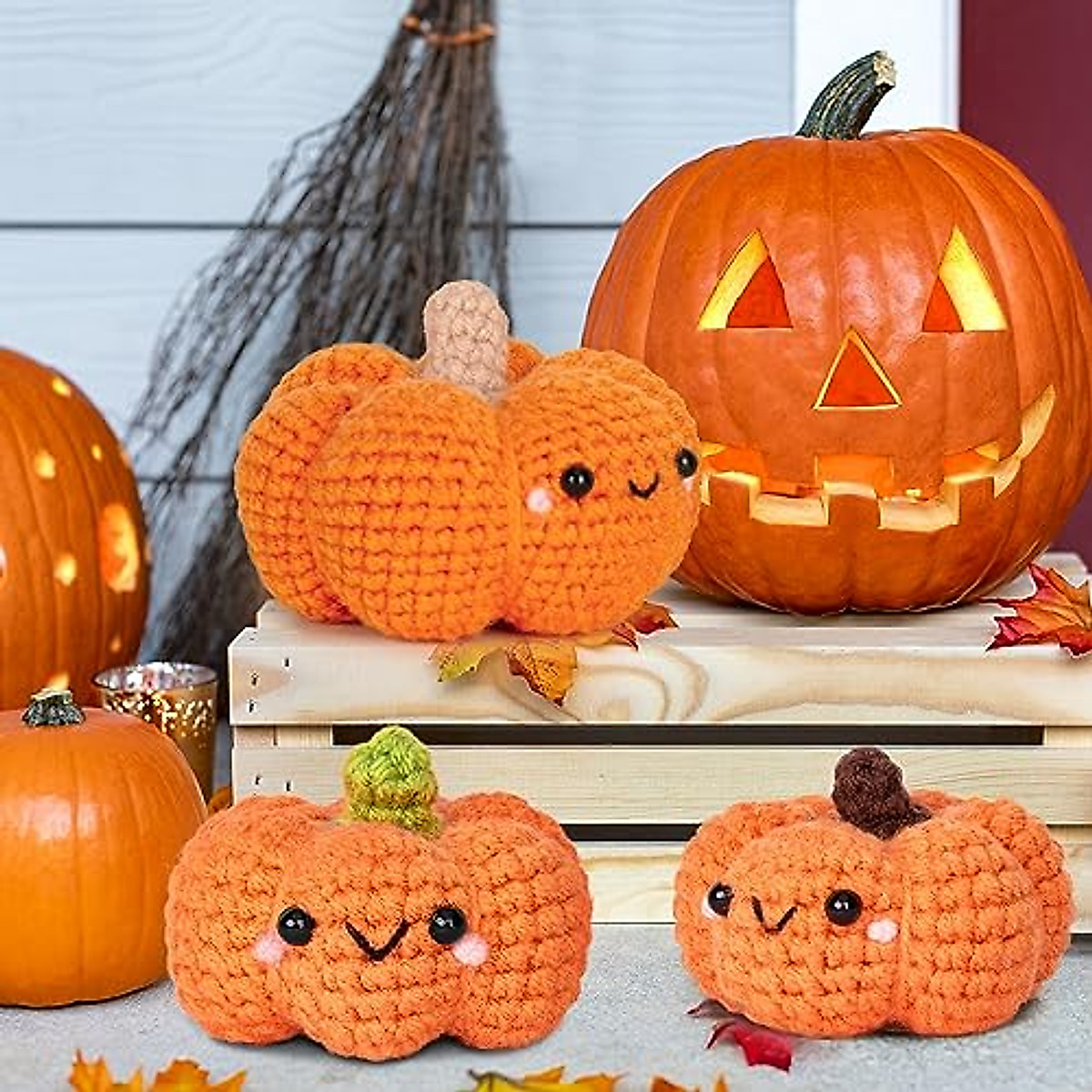 Crochetta Crochet Kit for Beginners, Crochet Starter Kit with Step-by-Step Video Tutorials, Crochet Animal Kits for Adults and Kids, DIY Craft Supplies, 3 Pack Pumpkins Thanksgiving Decor (40%+ Yarn)