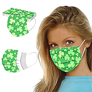 50Pack Women's Disposable St. Patrick's Day Masks Disposable Women Adult Green Anti-Dust Irish Clover St. Paddy's Day