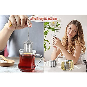 K Kitcherish 2 Pack Tea Infuser, Tea Strainer for Loose Leaf Tea & Cooking Infuser of Extra Fine Mesh, 18/8 Stainless Steel Tea Ball Strainer with Extended Chain Hook, Fits All the Tapots and Mugs