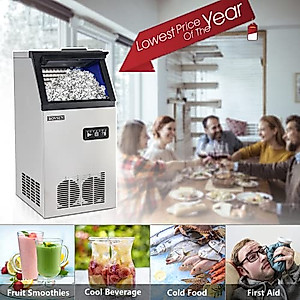 ROVSUN Stainless Steel Commercial Ice Maker Machine, Make 110lbs/24h, 24lbs Storage,Under Counter/Freestanding Automatic Ice Machine for Home Restaurant Bar Cafe