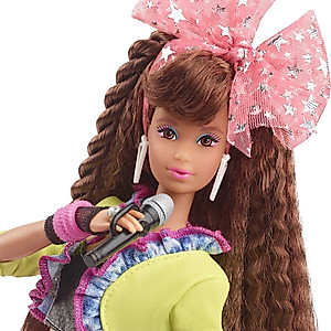 Barbie Rewind 80s Edition Dolls’ Night Out Doll (11.5-in Brunette) in Party Look Featuring Neon Jacket, Skirt & Accessories, with Cassette Tape Doll Stand, Gift for Collectors