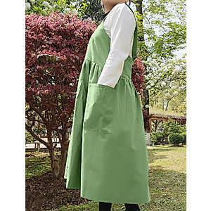 losofar Cotton Linen Square Dress Overalls Kitchen Gardening Solid Color Apron Flower Shop Smock (Green, 92cmx110cm)