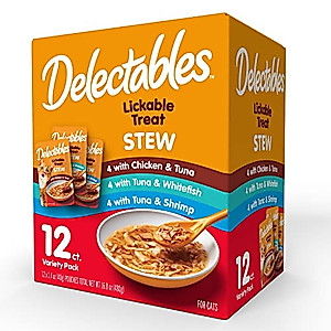 Hartz Delectables Stew Lickable Wet Cat Treats for Adult & Senior Cats, Variety Pack, 12 Count