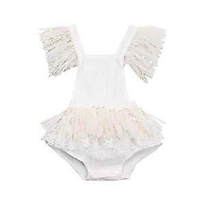 Yonune Newborn Infant Baby Girl Romper Bodysuit Jumpsuit Outfits Lace Romper Ruffle Sleeveless Backless Tutu Dress Clothes