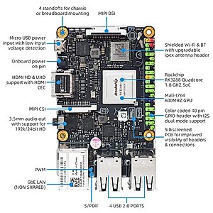 Tinker Board S R2.0 Single Board Computer RK3288 SoC 1.8GHz Quad Core CPU, 600MHz Mali-T764 GPU, 2GB LPDDR3 & 16GB eMMC Motherboard
