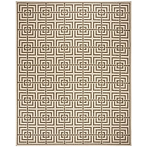 SAFAVIEH Linden Collection 9' x 12' Cream/Beige LND128C Geometric Indoor/ Outdoor Non-Shedding Easy scrubbing Patio Backyard Porch Deck Mudroom Area-Rug