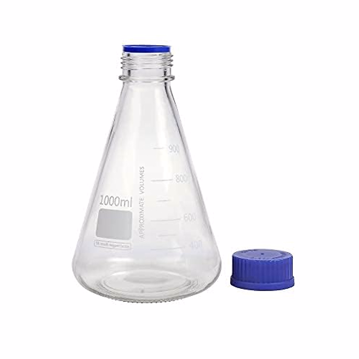 3 Pieces Pastein 1000ml Narrow Mouth Graduated Lab Erlenmeyer Glass Flask Bottle with GL45 Screw Cap (Blue)