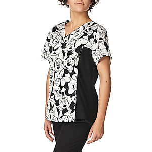Disney Cherokee Women's V-Neck Knit Panel Top Big Minnie, Black, X-Large