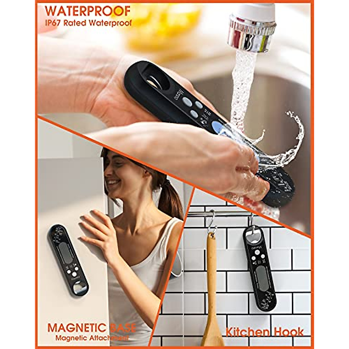 Meat Thermometer,Instant Read Meat Thermometer for Cooking, Fast & Precise Digital Food Thermometer with Backlight, Magnet, Calibration, and Foldable Probe for Deep Fry, BBQ, Grill, and Roast Turkey.