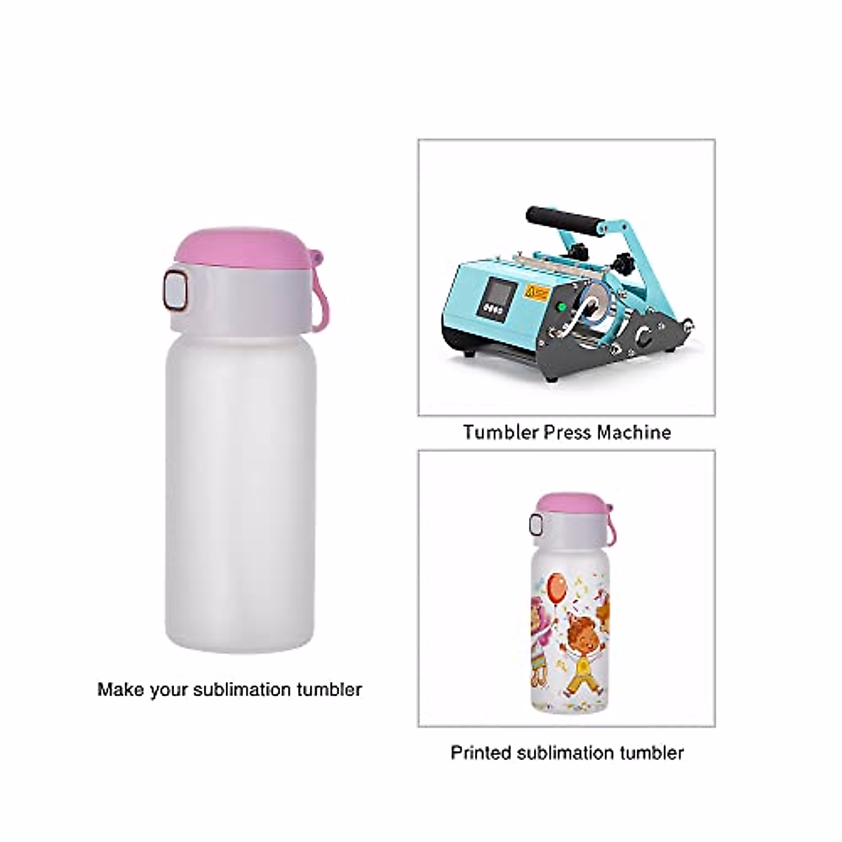 PYD Life Sublimation Glass Blanks Water Bottle 15 OZ Frosted Sippy Up Tumbler Cups with Pink Pop Lid and Straw for Tumbler Heat Press 6 Pack