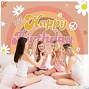 DARUNAXY Happy Birthday Boho Rainbow Banner, Groovy Birthday Party Decoration Happy Birthday Party Supplies, Boho Rainbow Birthday Backdrop for Baby Girls Rainbow Decorations Photography Background