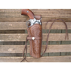 DDTnw Western Gun Belt with Tooled Holster Combo - 22 Caliber - Leather - Brown (52", Right)