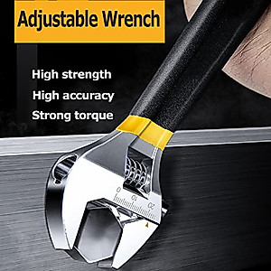 8inch Adjustable Wrench, Wide Jaw Wrench Adjustable Movable Spanner, Metric Scales with Anti-Slip Grips for Plumbing, Automotive Repair and DIY Tightening or Loosening Nuts and Bolts