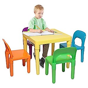 FRITHJILL Kids Table and Chair Set, Little Kid Children Art Play-Room Furniture (4 Children's Chair with 1 Tables Sets), Fit for 3-8 Years Old