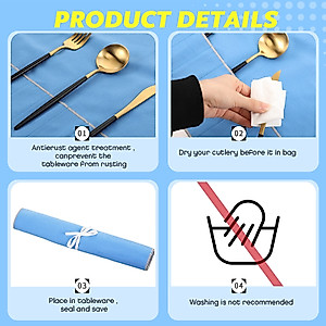 3 Pieces Silver Storage Bags Anti Tarnish Silver Storage Cloth Silverware Holder Blue Silverware Bags Flatware Storage Organizer Silver Protector Bag Place Setting Roll with Ribbon for Kitchen Utensil
