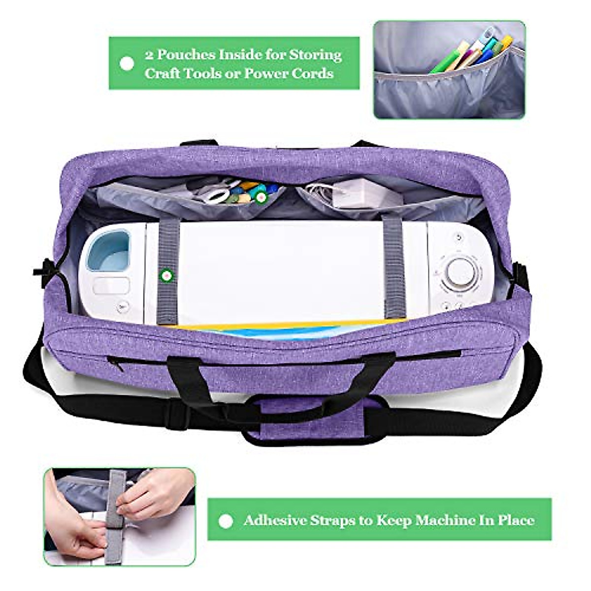 Yarwo Carrying Case Compatible for Cricut Maker, Cricut Explore Air (Air 2), Silhouette Cameo 3 and Cameo 4, Die-Cut Machine Travel Tote Bag with Pockets for Craft Tools and Supplies, Purple