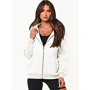 Prinbara Women's Aesthetic Clothes 2023 Zip Up Hoodies Fall Jacket Oversized Sweatshirts Casual Drawstring Y2K Hoodie with Pocket White 9PA89-baise-M,JM23