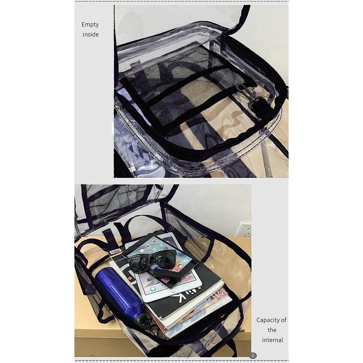 Fei Fan PVC fashion transparent backpack, heavy duty transparent backpack XL, men, women, daily life, work, travel. (Black)