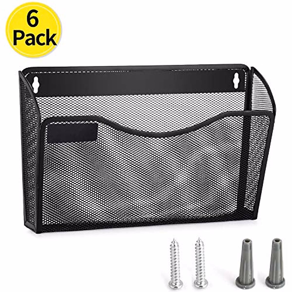 samstar 6 Pack Mesh Wall Mounted File Holder Metal Wall File Pocket Organizer for Office/Home(with Label Panel)
