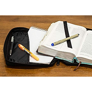 Black Cross Reinforced Polyester Bible Cover Case with Handle, Large