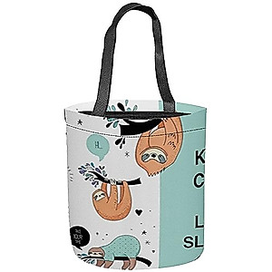 Fubido Sloths, Halloween Trick or Treat Bucket,Sloths with Keep Calm Words Cartoon,Candy Basket Tote Bag,Green Orange