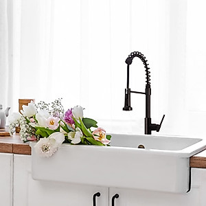 Strictly Sinks Kitchen Faucet with Pull Down Sprayer-Contemporary Design Single Handle High Arc Spring Faucet–Dual Function Spray Head with 360 Swivel Spout-Towel Bar Sink Faucet (Black)