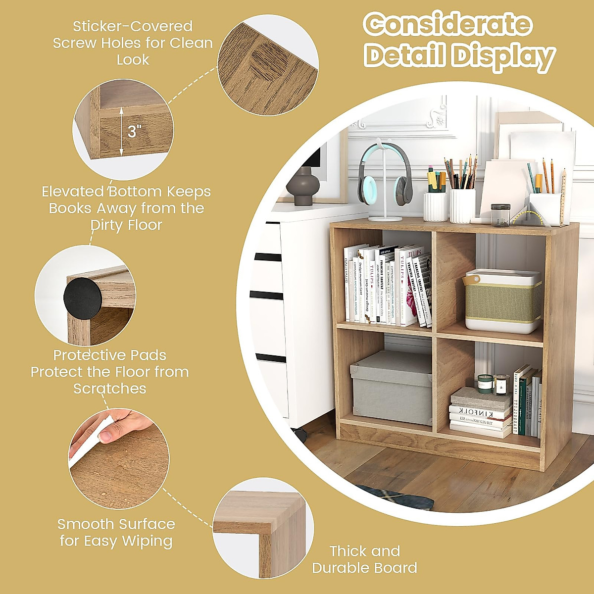 Tangkula 4-Cube Bookcase, Freestanding Open Bookshelf, 2 Anti-Tipping Kits, Home Office Modern Cube Storage Wooden Display Shelf for Living Room Kids Room, Easy Assembly (Natural, 29 x 13 x 29 Inch)