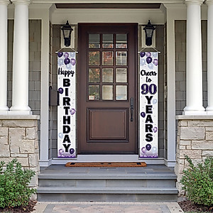 LASKYER Happy 90th Birthday Purple Door Banner - Cheers to Ninety Years Old Birthday Front Door Porch Sign Backdrop,90th Birthday Party Decorations.
