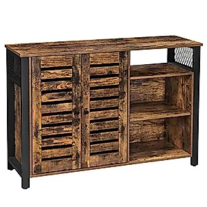 VASAGLE Lowell Storage Cabinet, Sideboard with Adjustable Shelves and Louvered Doors, Industrial, 13" D x 44.9" W x 29.5" H, Rustic Brown