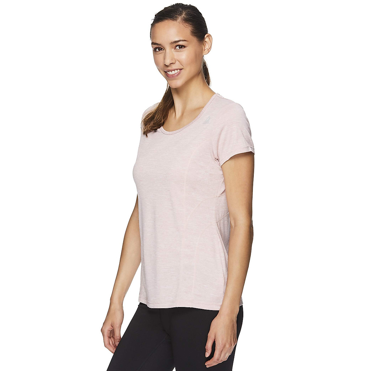 Reebok Womens Varigated Heathered Basic T-Shirt, Pink, Small