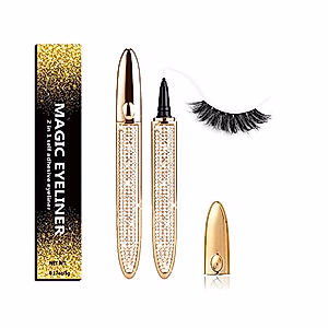 2021 Upgraded Self-adhesive Eyeliner Glue Pen,2 in 1 Eye Liner Pen Diamond Bling Glitter Liquid Eyeliner No Glue, Non Magnetic, Eye Liner for Eye Makeup and Wear Normal False Eyelashes (2021 A)