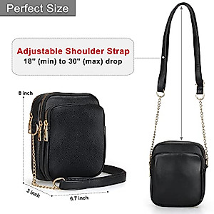 Multi Pocket Black Leather Crossbody Bag for Women Handbag Cute Little Purse Small Ladies Shoulder Strap Cross Body Bag Best Designer Crossbody Purse Girls Casual Chain Cell Phone Bags