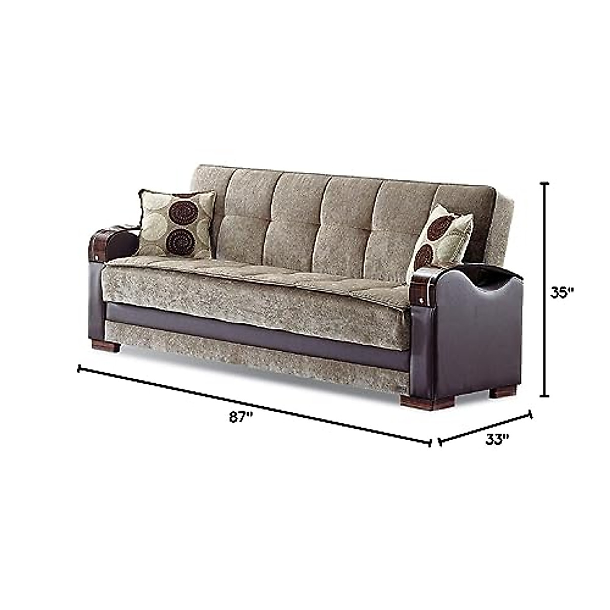 BEYAN Rochester Collection Convertible Folding Sofa Sleeper Bed with Storage Space, Includes 2 Pillows, Brown
