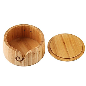 ZJchao Yarn Bowl Natural Handmade Crafted Wooden Yarn Bowl with Removable Lid for Knitting and Crocheting, for Mom and Grandmother